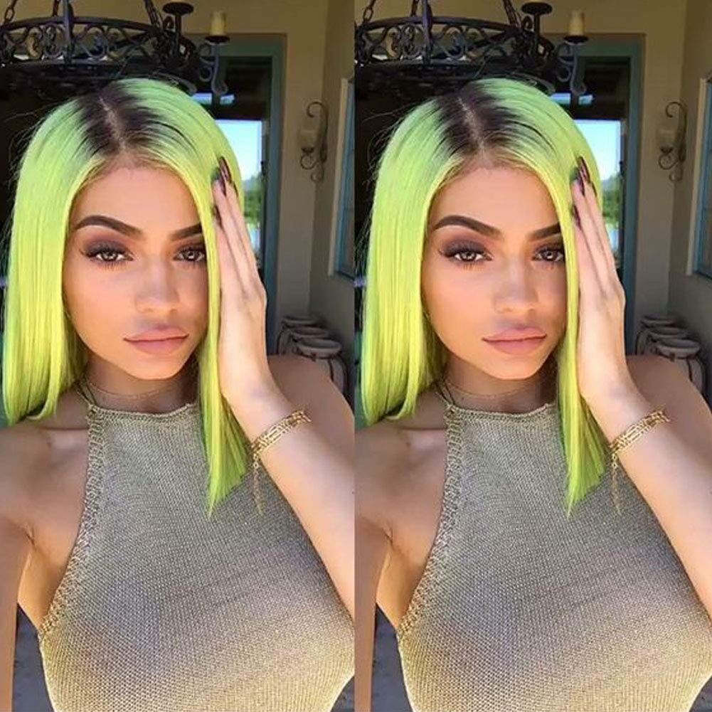 Kalisa Ombre Short Bob Wig Neon Green Lace Front Bob Wigs for Women ...