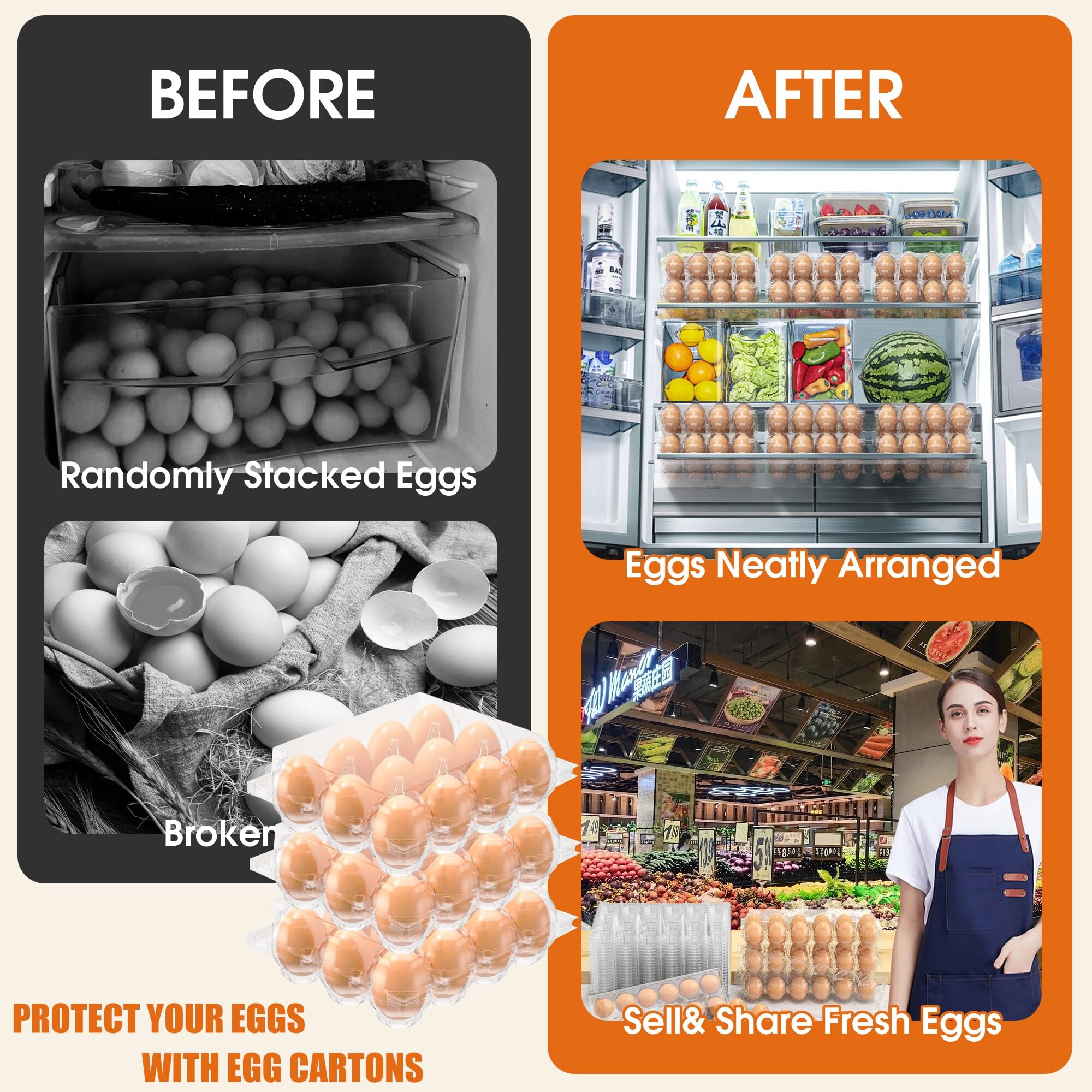 80 Pack Egg Cartons en vrac pas cher 12 Compte clair Cartons d'oeufs ...