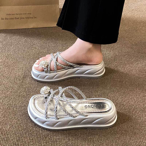 (Silver, 35) Summer Chic Style Thick Sole French Slingback Sandals For ...