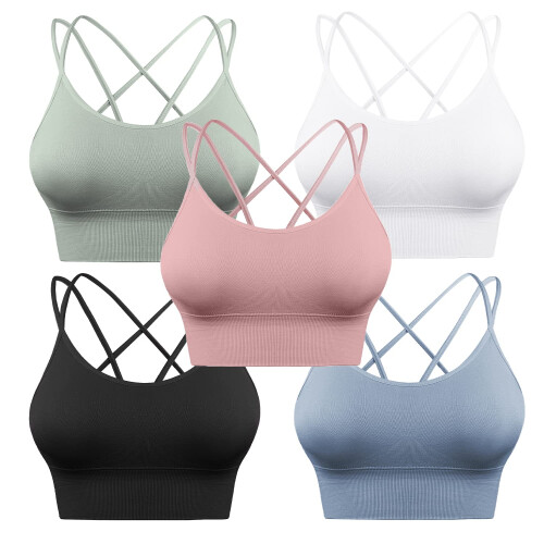 Sykooria Strappy Sports Bra Cross Back Bralettes with Support Multipack ...