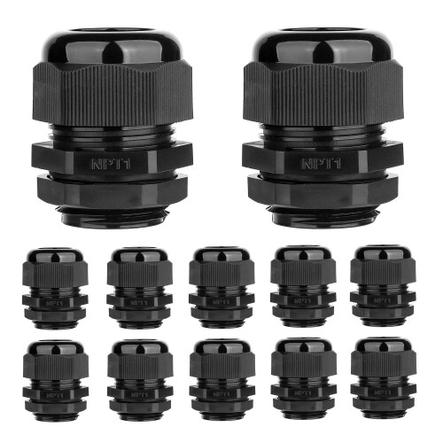 AMPELE 12 Pack 1'' NPT Cable Gland Waterproof Adjustable 18.5-25mm/0.73 ...