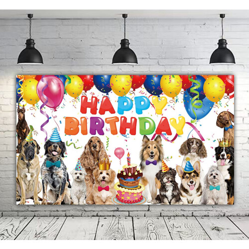 6 X 3.6ft Dog Happy Birthday Backdrop Dog Birthday Sign Banner Puppy ...