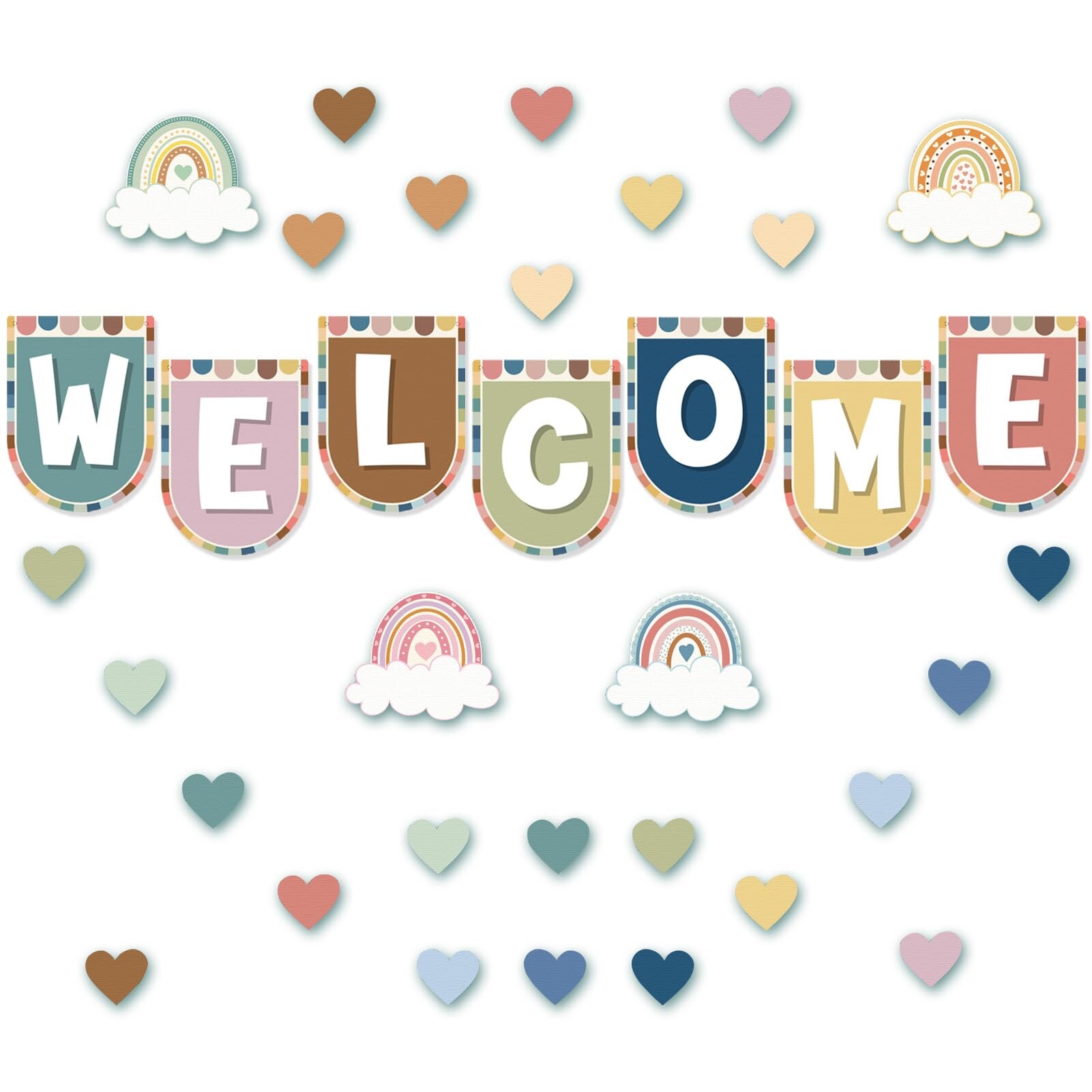35 Pieces Welcome Bulletin Board - Bohemian Classroom Flags Welcome ...