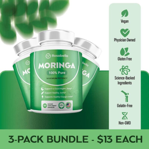3 Pack of Rosabella Moringa Capsules (800mg) for Immune Support, Gut ...