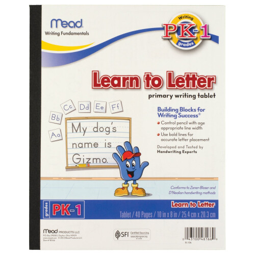 Mead Kids Learn To Letter Tablet Pre-K - 1st Grade Workbooks with Lined Paper Kindergarten ...