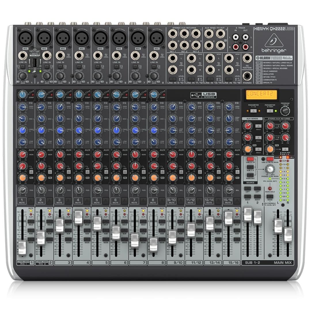 Behringer Xenyx QX2222USB Premium 22-Input 2/2-Bus Mixer with Xenyx Mic ...