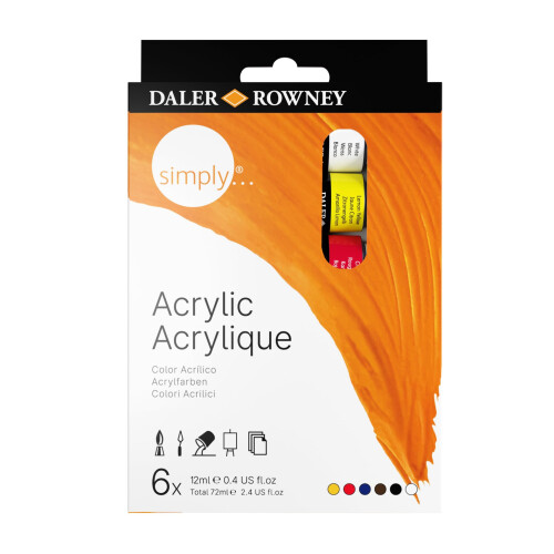 Daler-Rowney Simply... Acrylic Paint Set Assorted Colors 6 Piece 12ml ...