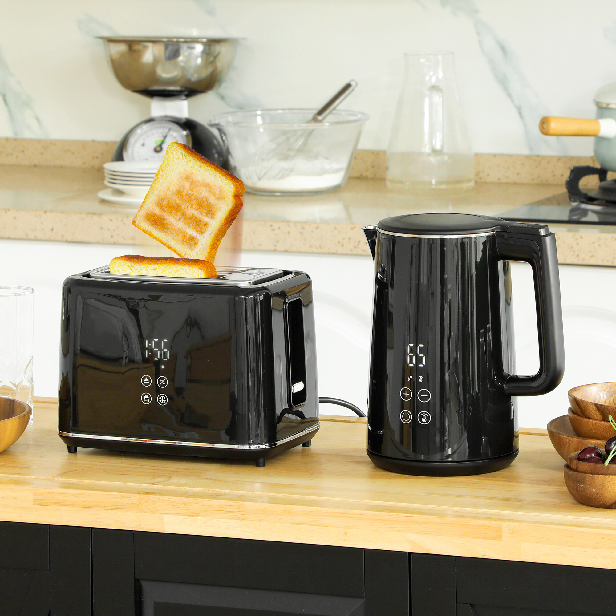HOMCOM 1.5L 3000W Fast Boil Electric Kettle and 2 Slice Toaster Set ...