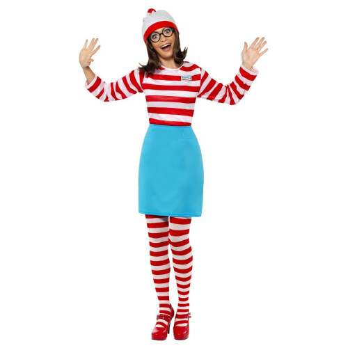 (M, White/Red/Blue) Wheres Wally? Womens/Ladies Wenda Costume Set on OnBuy