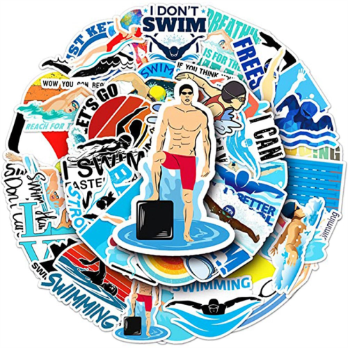 Swimming Stickers for Water Cup Laptop,Waterproof Vinyl Sticker Gift ...