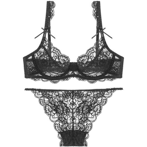 (36C, Black) Women's Floral Lace Bra and Panty Set Sexy Underwire Ultra ...