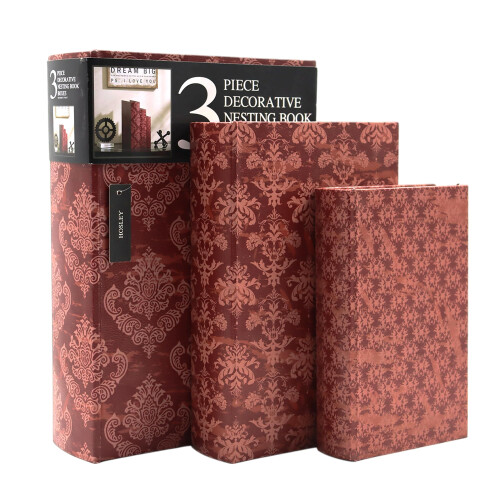 Hosley Farmhouse Memory Book Boxes Set of 3 Red Brown & Gold Storage ...
