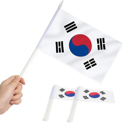 Anley Korea Mini Flag 12 Pack Hand Held Small Miniature Korean Flags on ...