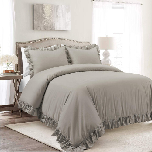 Lush Decor Reyna Ruffle 100 Cotton Duvet Cover Set 3 Piece Cozy Ruffled ...