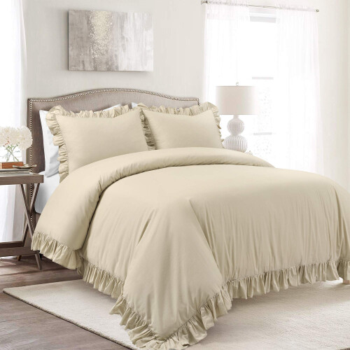 Lush Decor Reyna Ruffle 100 Cotton Duvet Cover Set 3 Piece Cozy Ruffled ...