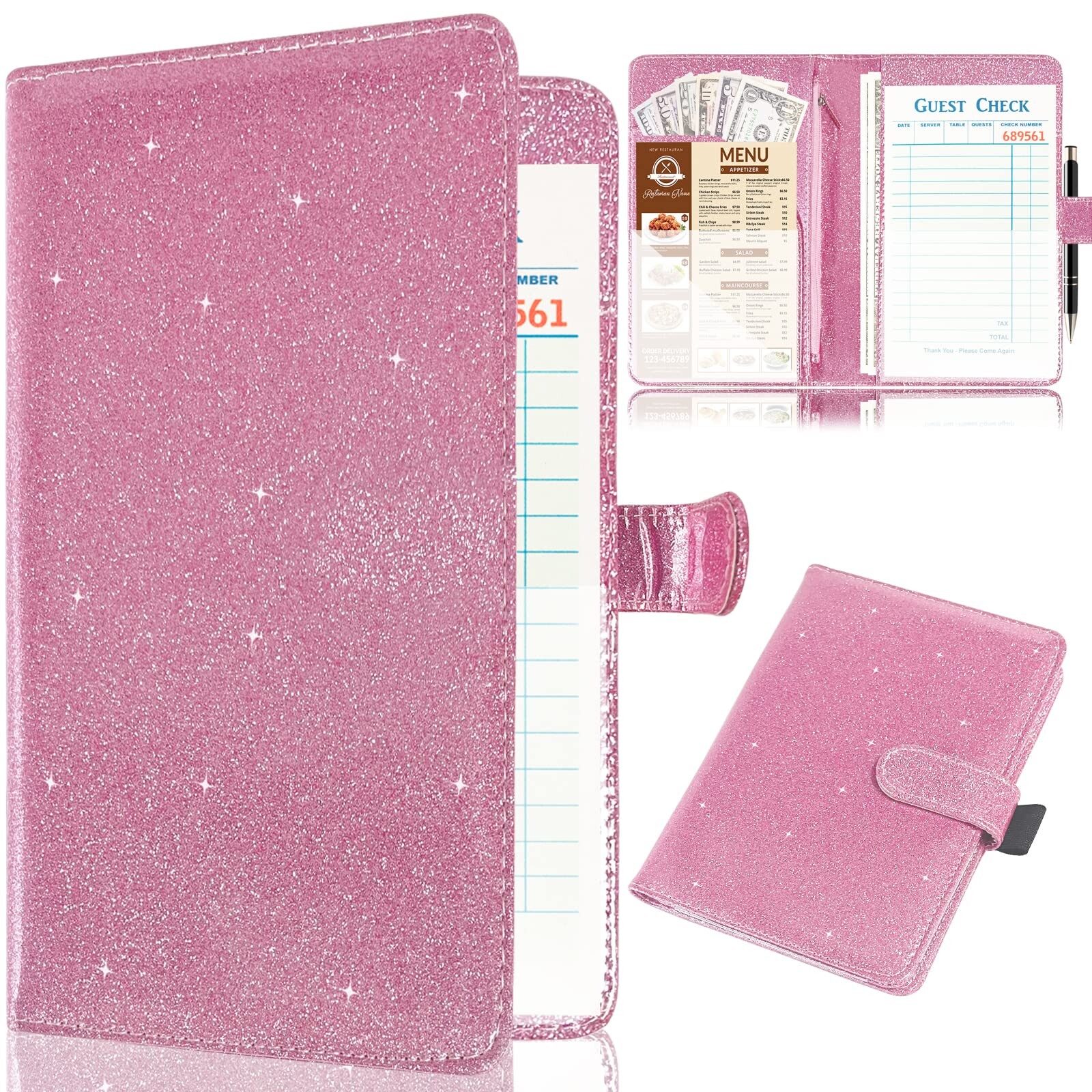 Server Book for Waitress - Leather Waiter Book Organizer with Zipper ...