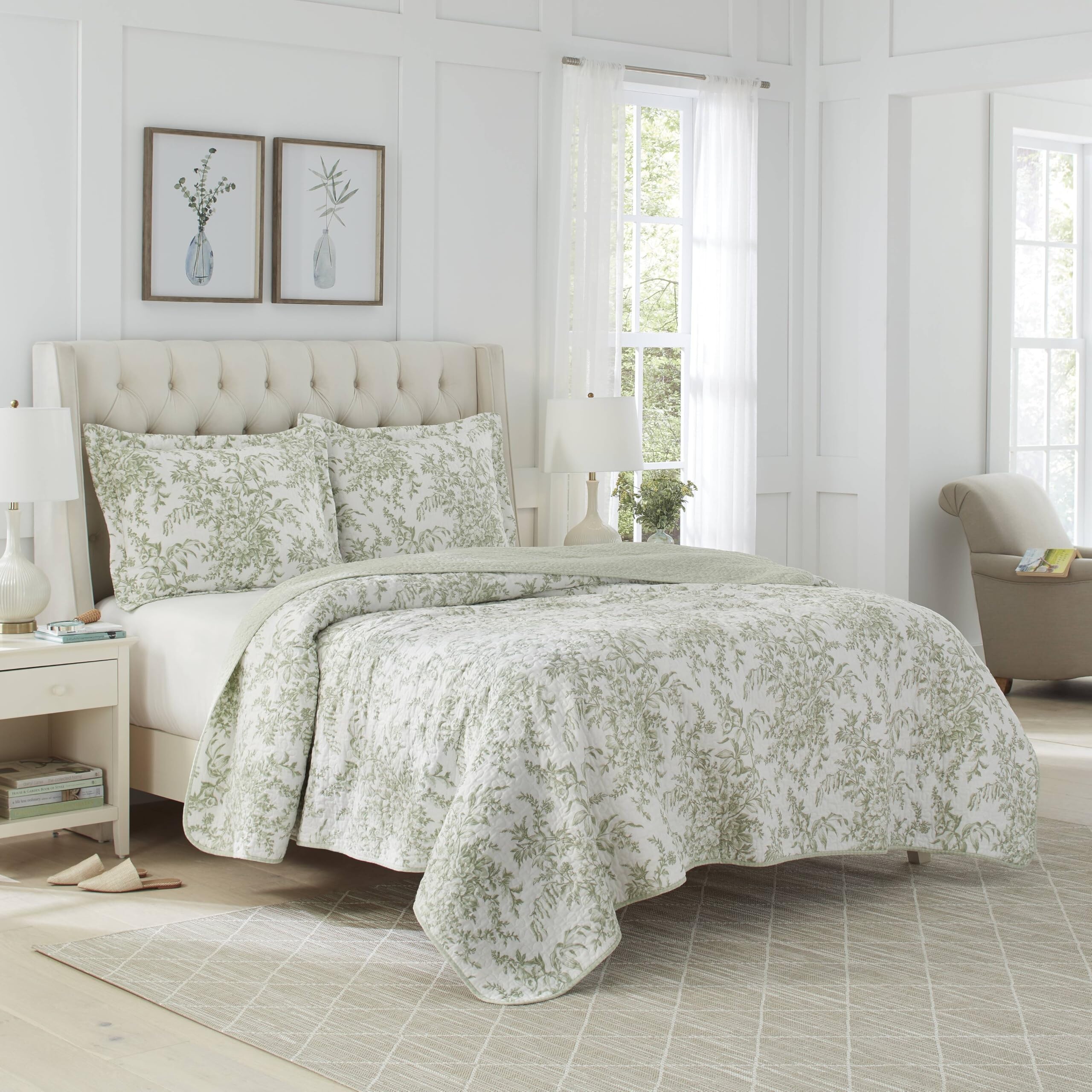 LAURA ASHLEY - King Quilt Set Reversible Cotton Liberte avec decoration ...