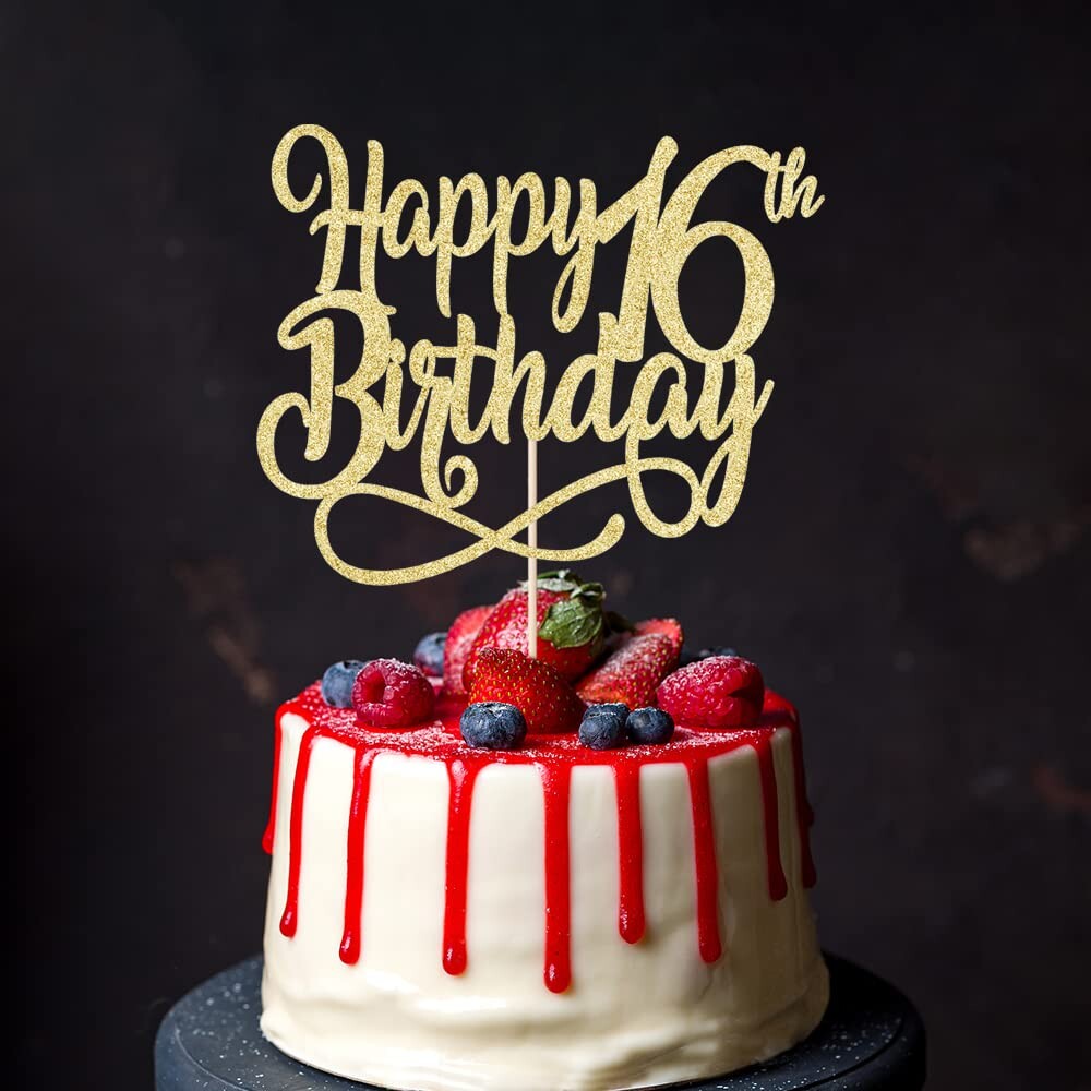 Gold Glitter joyeux 16e anniversaire gteau Topper Bravo 16 ans Joyeux ...