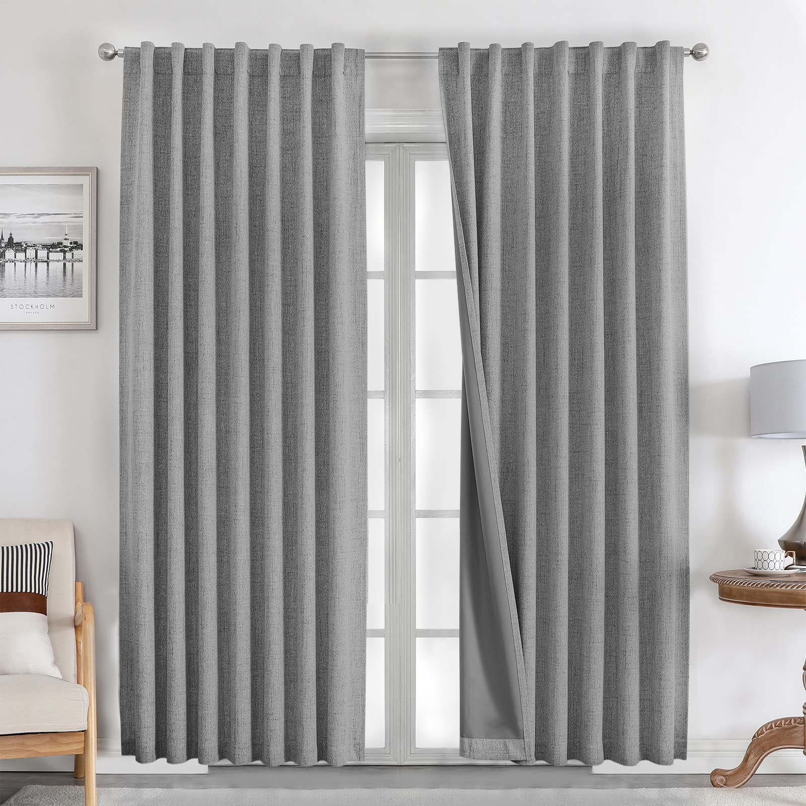 Joydeco Rideaux en lin 2 panneaux 84 pouces de long Burg 100% ...