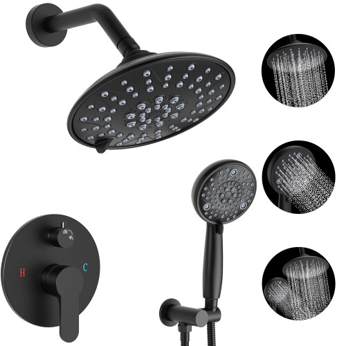 EMBATHER Black Shower Faucets Sets - Overhead Rain Head Shower System ...