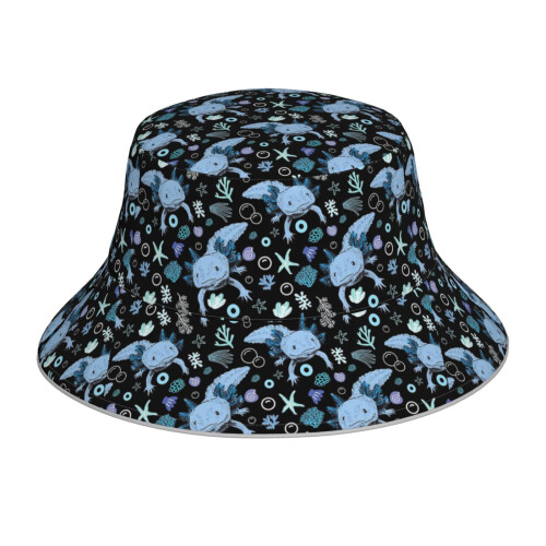 (Blue Axolotl Coral Pattern_5006) Bucket Hat Reversible Reflective for ...
