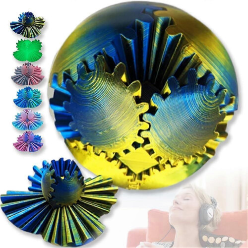 (D) 3D Printed Gear Ball Spin Ball or Cube Fidget Toy, Gear Sphere ...