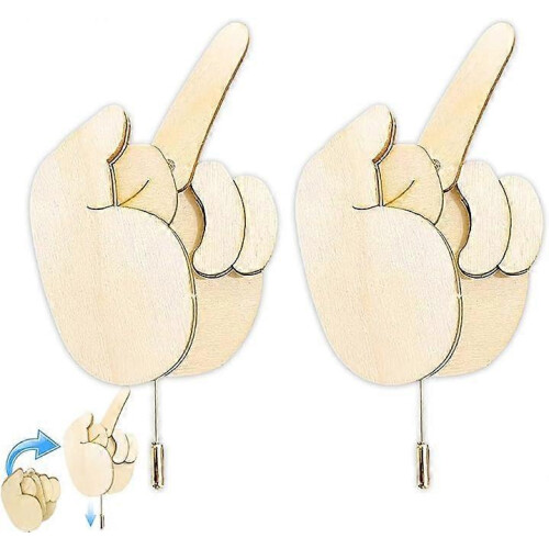 (2 Pcs) Funny Wooden Finger Brooch,Wooden Flippable Middle Finger Pin ...
