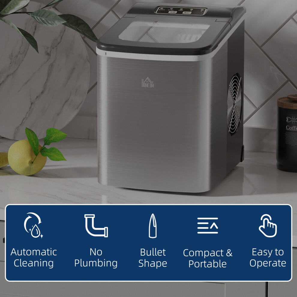 HOMCOM Portable Countertop Ice Maker - 12kg/Day Bullet Ice, Self ...
