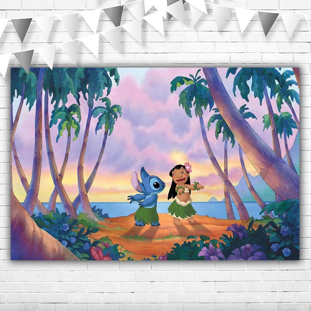 VV Backdrop cartoon Lilo and Stitch Theme Backdrops 5x3 Summer Hawaii ...