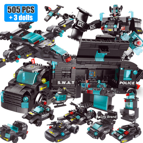 City Police Station SWAT Team Military Set Building Blocks Car Fighting ...