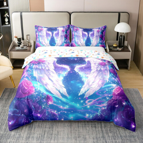 (Dark Blue Pink, King(86"x90")) Angel Wings 100% Cotton Duvet Cover ...