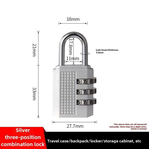 (silver, Medium, 3-digit password) Rust-Proof Metal Combination Padlock ...