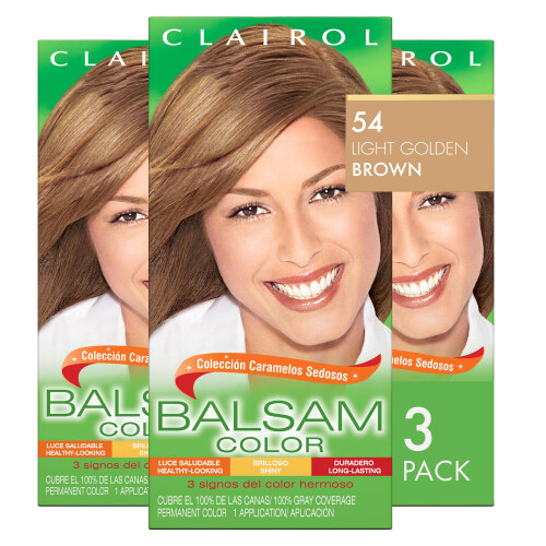Clairol Balsam Permanent Hair Dye 54 Light Golden Brown Hair Color Pack ...