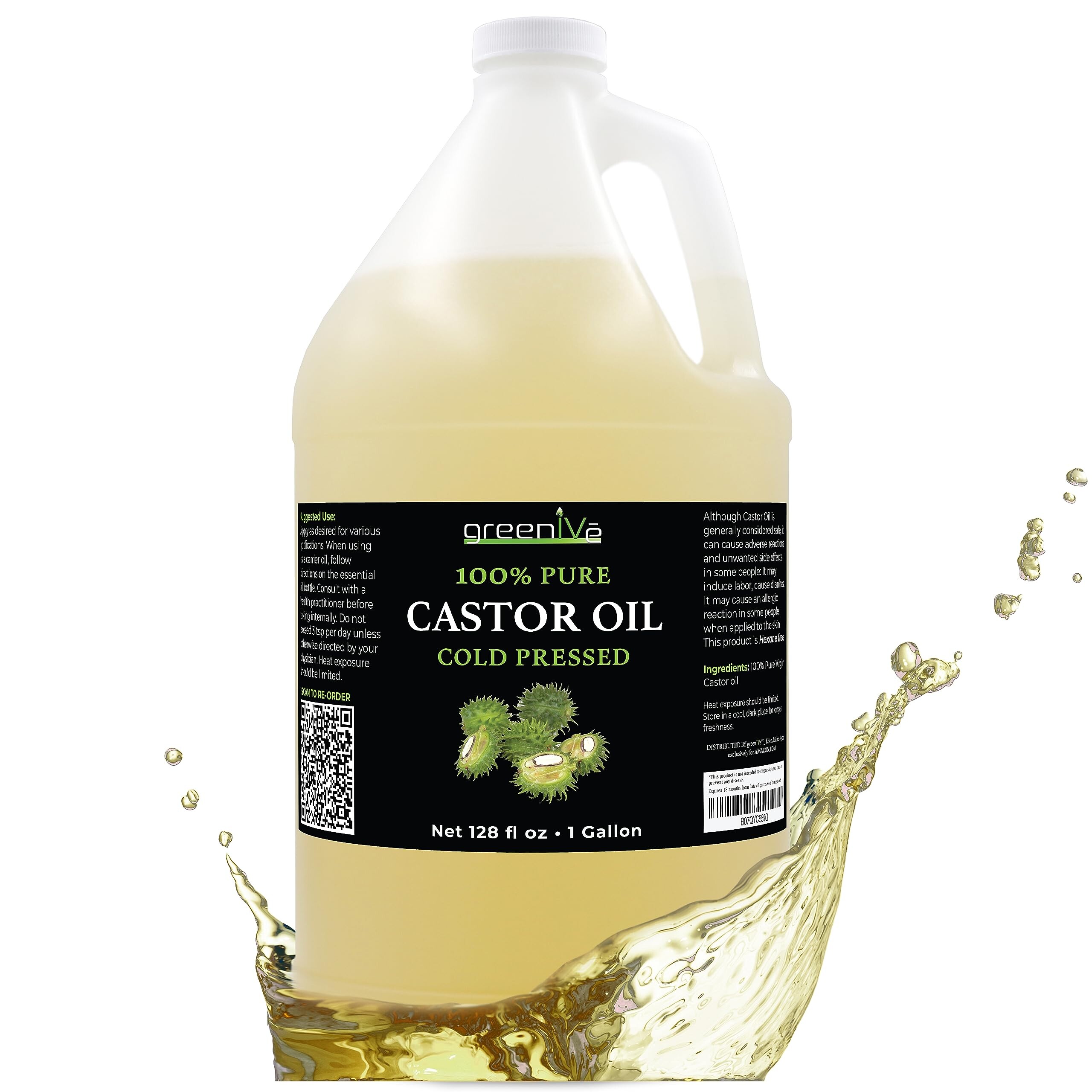 Greenive Castor Huile cultiquement cultivee 100% pure 128 oz (1 gallons ...