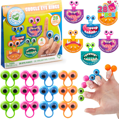JOYIN 28 Pack Valentines Day Eye Finger Puppets with Cards Wide Open ...