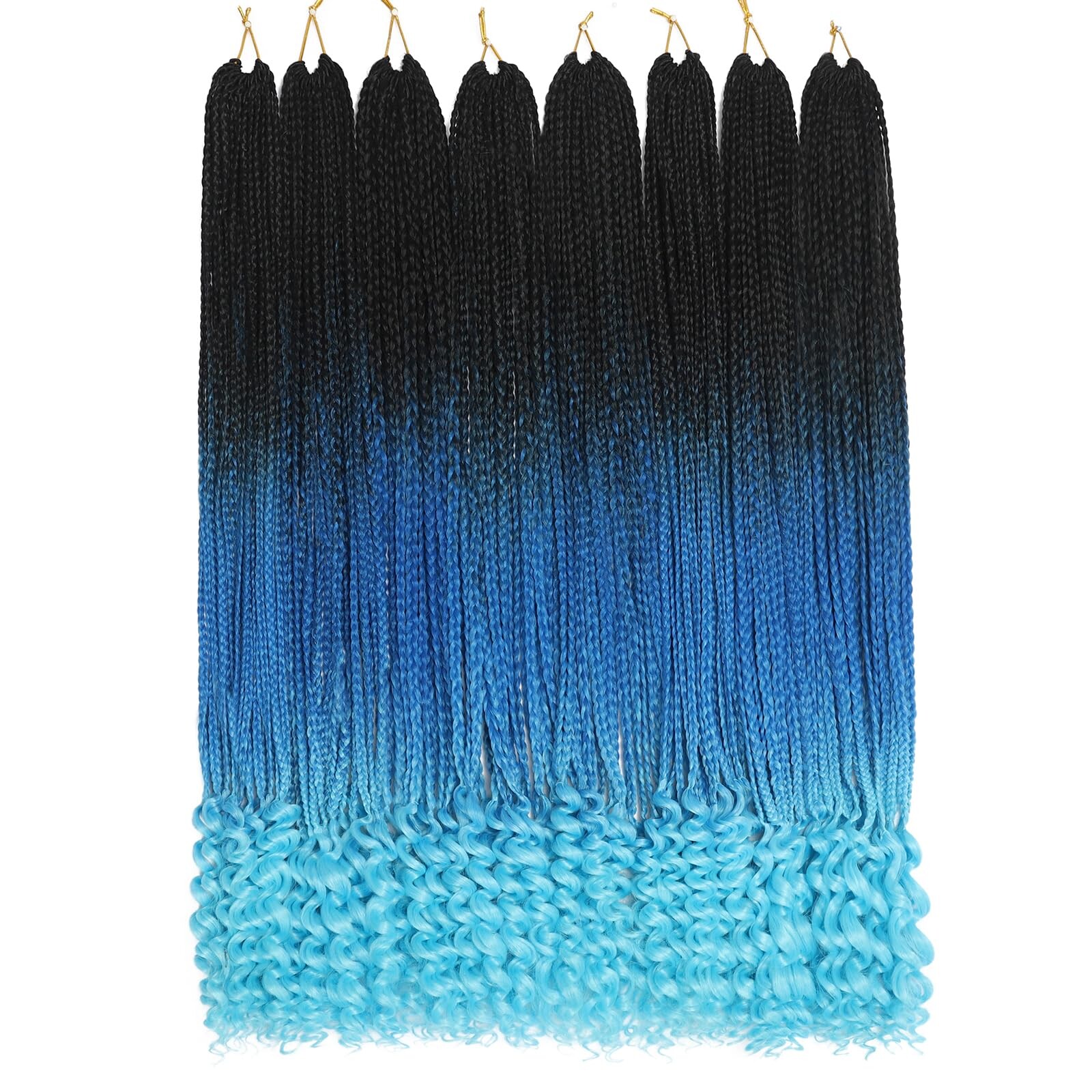 8 Packs 30 Inch Crochet Box Braids Hair with Curly Ends 1B/Sapphire ...