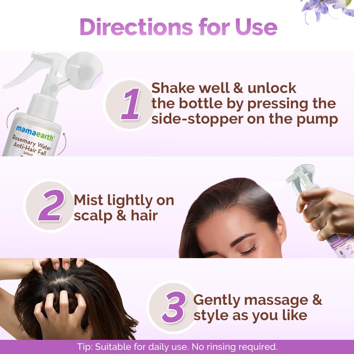 Spray anti-chute à l'eau de romarin MAMAEARTH | Contrôle la chute des ...