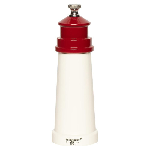 Fletchers Mill Lighthouse Pepper Mill WhiteRed 9 Inch Adjustable ...