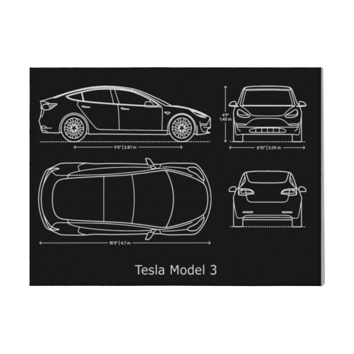 (Tesla Model 3=452) Canvas Print Framed DIY Install Kit- 16x20" Retro ...