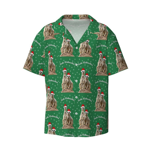 (Frohe Weihnachten Erdmännchen_6912) Men's Hawaiian Shirts Cuban Collar ...
