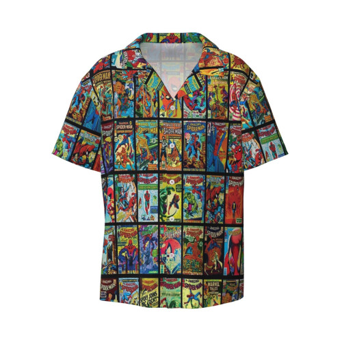 (Vintage Superhero Comic Book Collection Pattern 3_6010) Men's Hawaiian ...