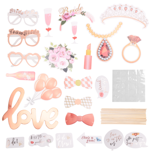 Wedding Photo Props Rose Gold,23 Pcs Hen Booth Props,Team Bride Selfie ...