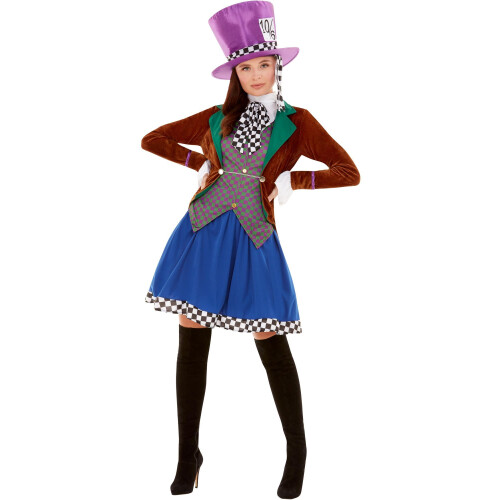 Smiffys Miss Hatter Costume, Multi-Coloured with Jacket, Attached ...