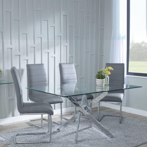 Rimini Clear Glass and Chrome Metal Chopstick Legs Dining Set - Roma ...