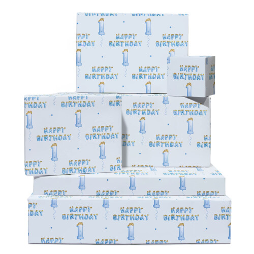 CENTRAL 23 1st Birthday Wrapping Paper Boy - 6 Sheets Blue Wrapping ...