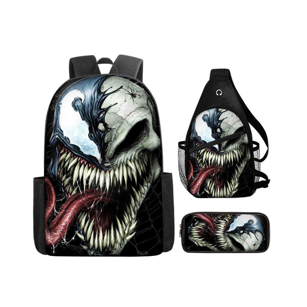 (5, Three-piece set) New Marvel Spider Man Venom Schoolbag Three-piece ...