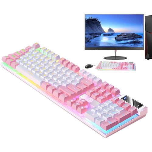 (White rose red double spell-mixed light) Mechanical Game Keyboard ...