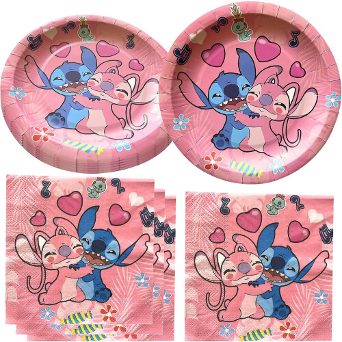 Pink Lilo and Stitch Birthday Party Supplies, 20 Plates and 20 Napkins ...