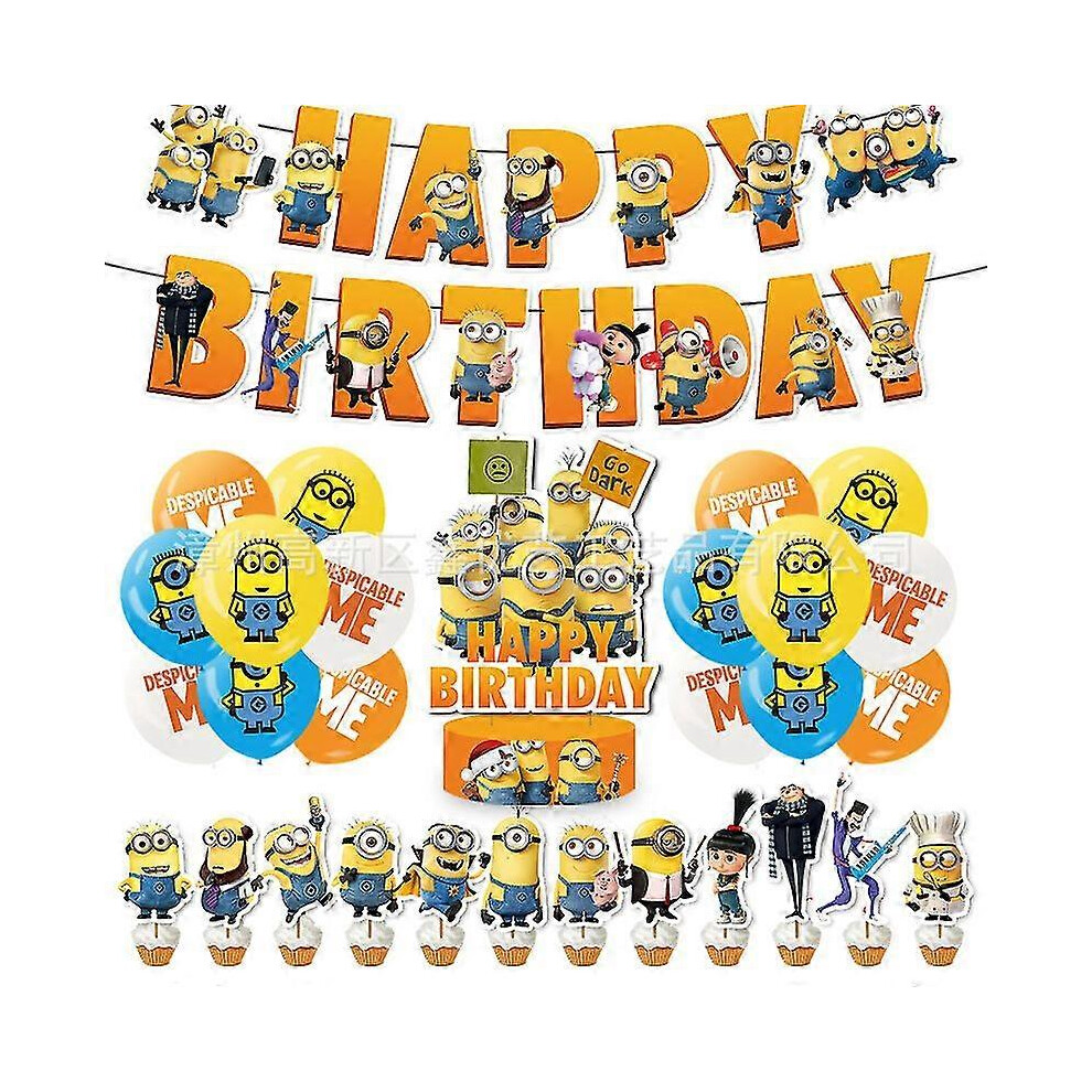 Cute Minions Theme Birthday Party Decor Balloon Banner Cake Topper Set ...