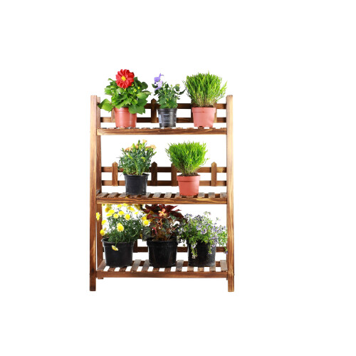 GOLDBEARUK Flower Steps - 3 tier Wooden Plant Ladder - Lightweight Wood ...